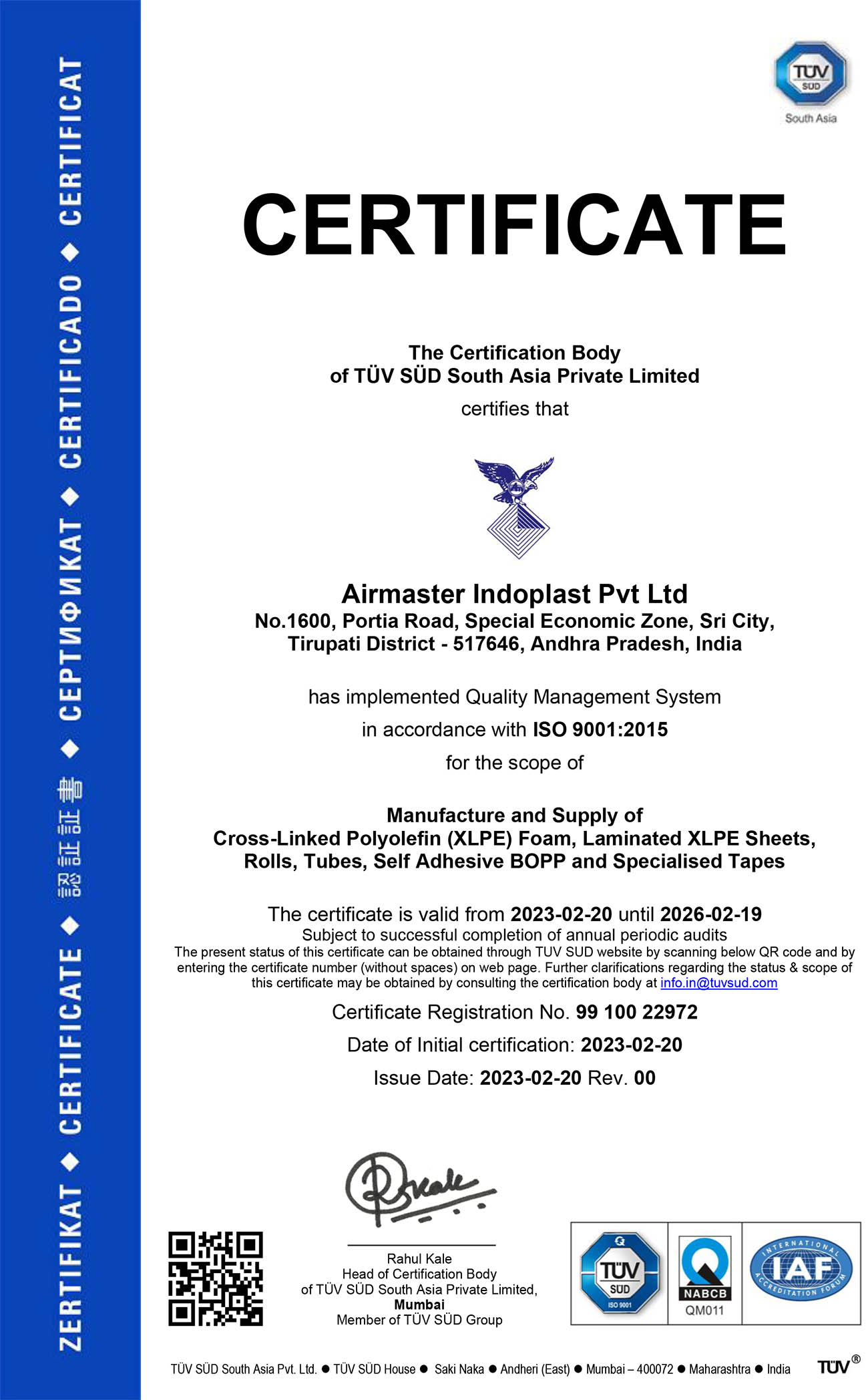 Certificates - Airmaster Indoplast